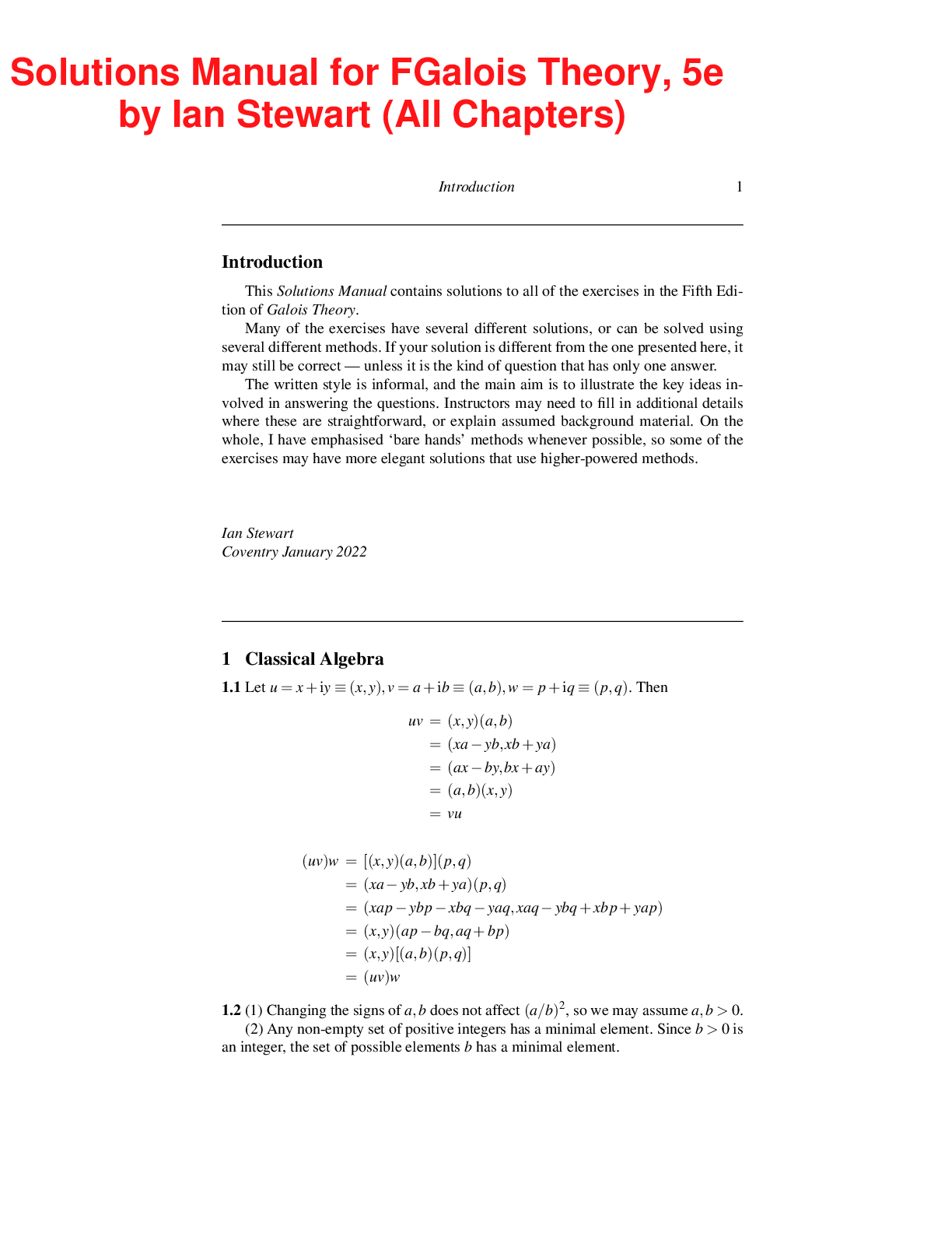 Galois Theory 5th Edition by Ian Stewart | Solutions Manual - Scholarfriends